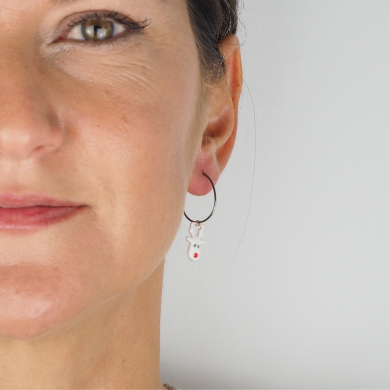 Boucles d'oreilles créoles émaillées rennes de noël argent femme